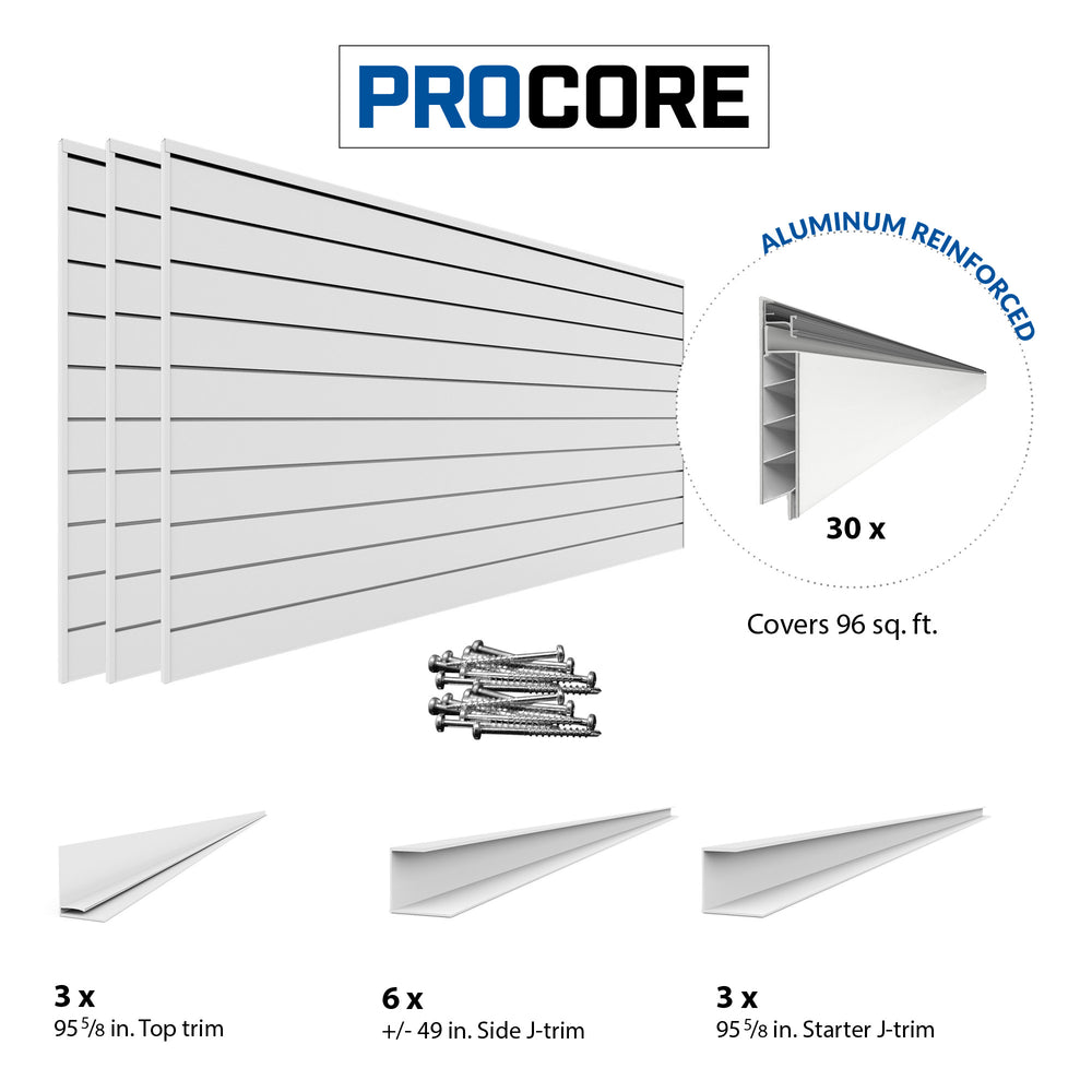 Proslat 8 ft. x 4 ft. PROCORE PVC Slatwall - 3 Pack 96 sq ft