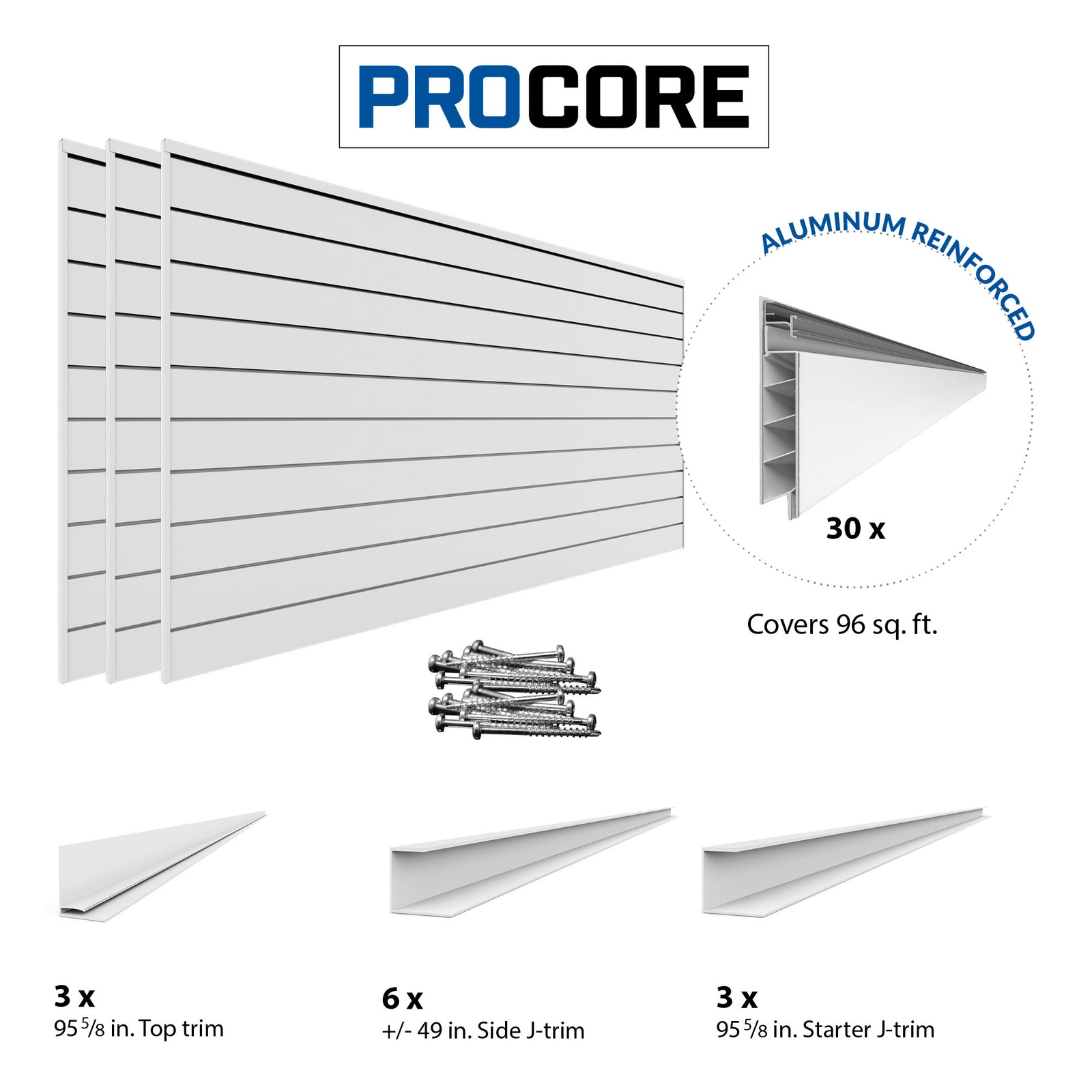 Proslat 8 ft. x 4 ft. PROCORE PVC Slatwall - 3 Pack 96 sq ft