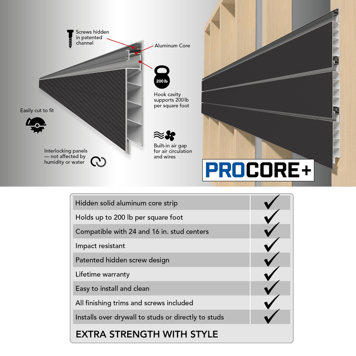 4 x 8 ft. PROCORE+ Black Carbon fiber PVC Slatwall 32 sq.ft